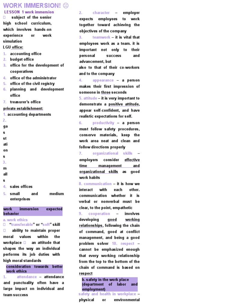 Work Immersion | PDF | Occupational Safety And Health | Employment
