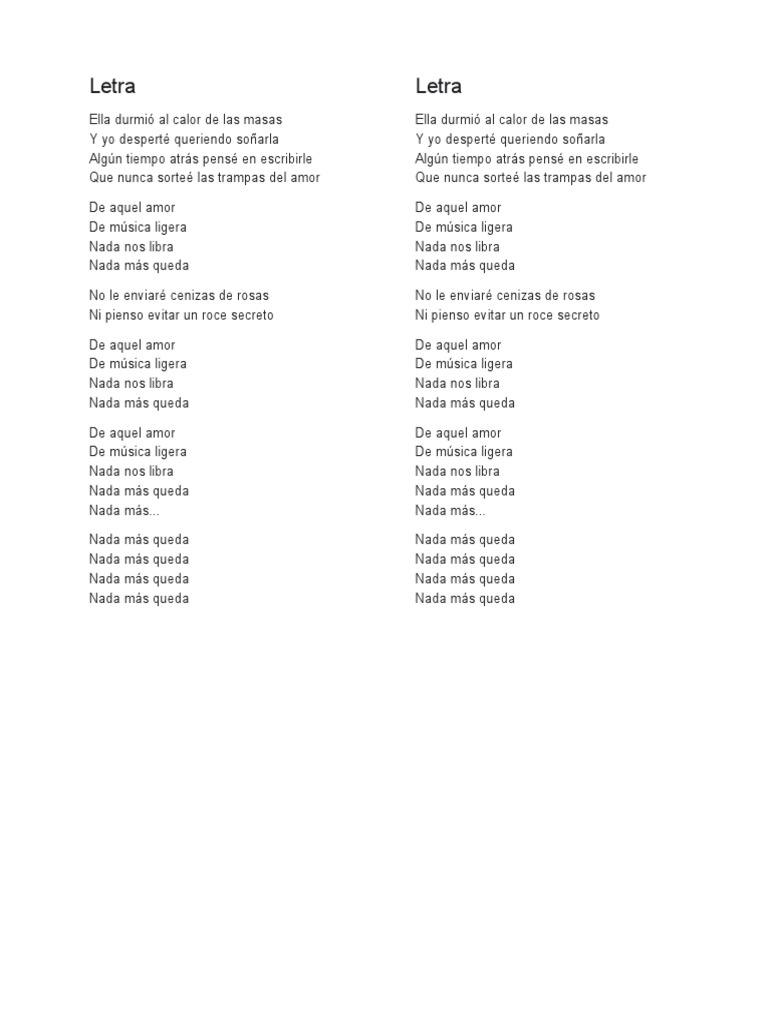 Letra de "Música Ligera" | PDF | Arte | Novela negra, policíaca y suspenso