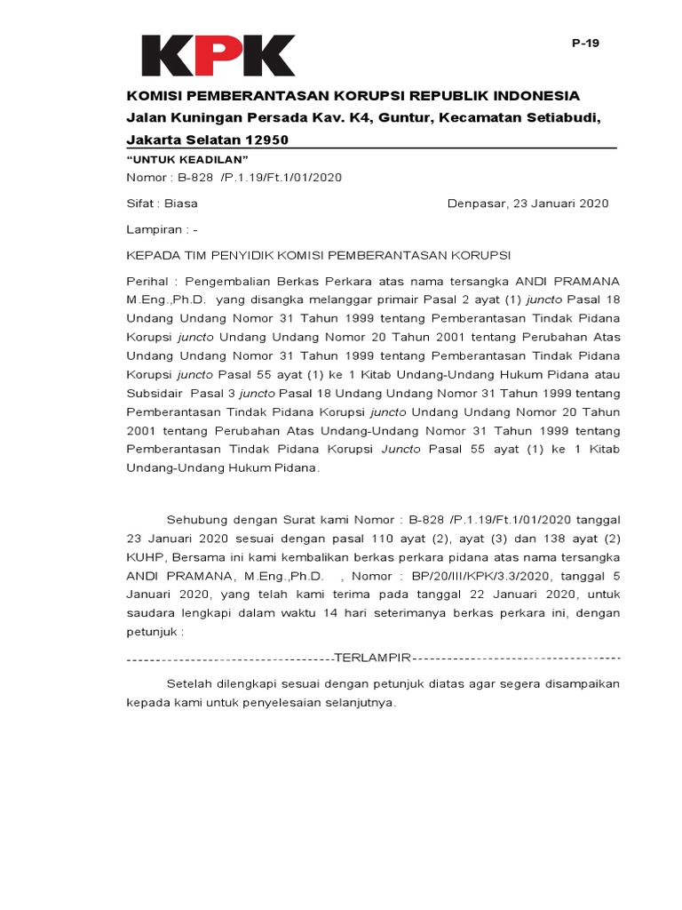 Pengembalian Berkas Kasus Andi Pramana | PDF