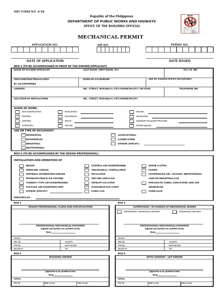Mechanical Permit Form | PDF | Elevator | Manufactured Goods