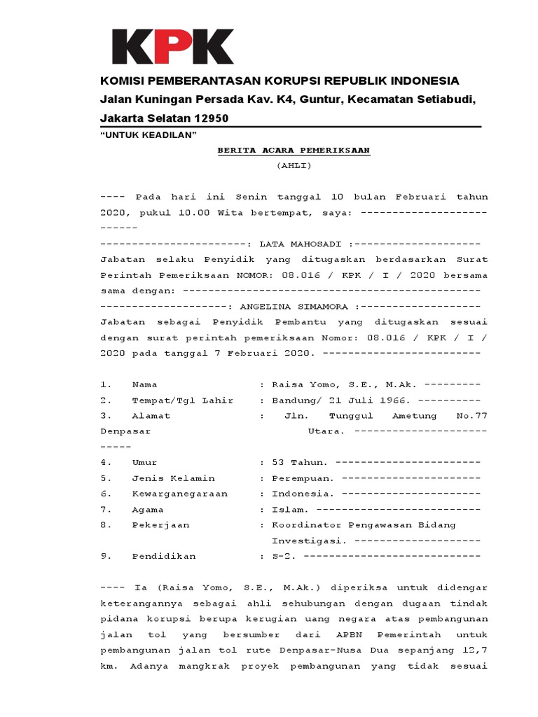 Berita Acara Pemeriksaan Ahli Raisa Yomo | PDF