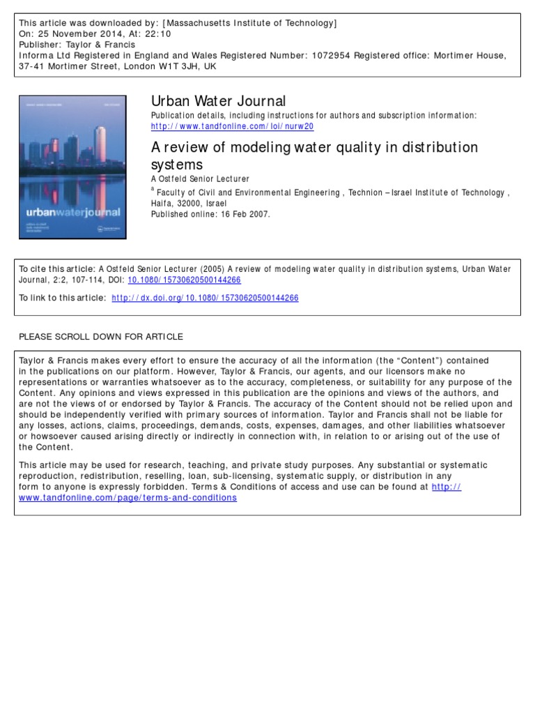 A Review of Modeling Water Quality in Distribution Systems | PDF | Linear Programming | Water ...