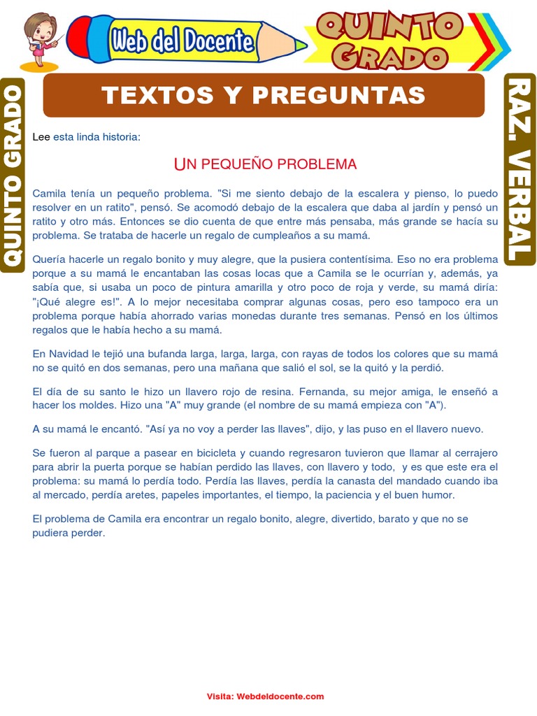 Cuento y preguntas para quinto grado | PDF