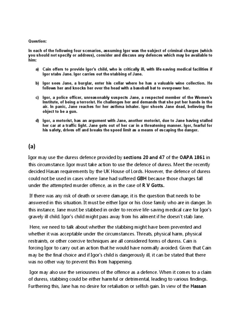 Criminal Assignment 2 | PDF | Self Defense | Public Law