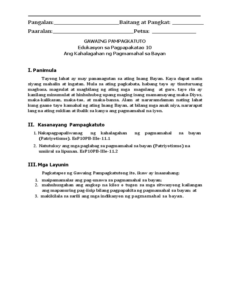 Ang Kahalagahan NG Pagmamahal Sa Bayan | PDF Ang Kahalagahan NG Pagmamahal Sa Bayan | PDF