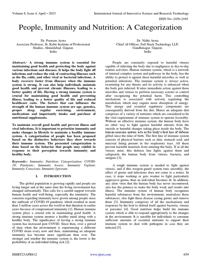 People, Immunity and Nutrition A Categorization | PDF | Immune System ...
