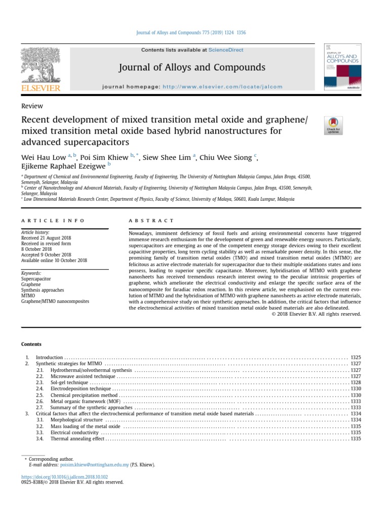 Recent Development of Mixed Transition Metal Oxide and Graphene | PDF ...