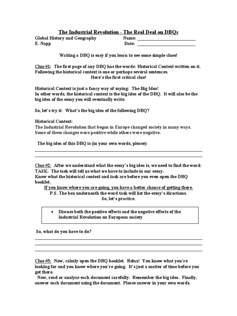 Industrial Revolution-Real Deal On DBQs | PDF | Spinning (Textiles ...