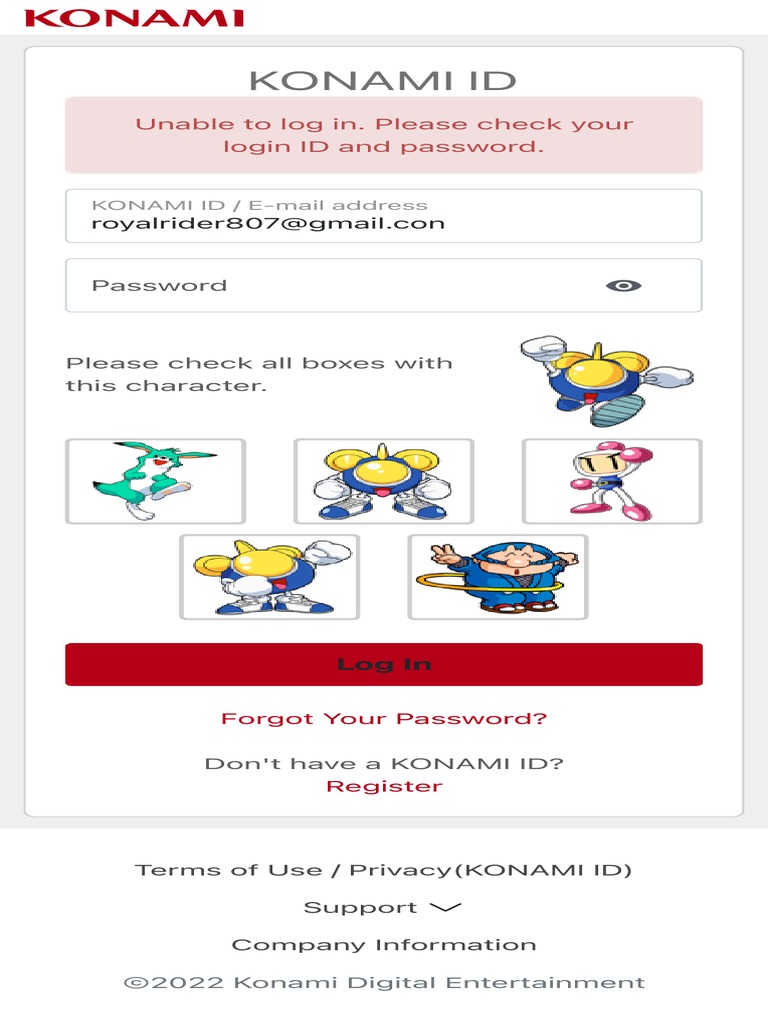 Konami ID Login Issues and Solutions | PDF