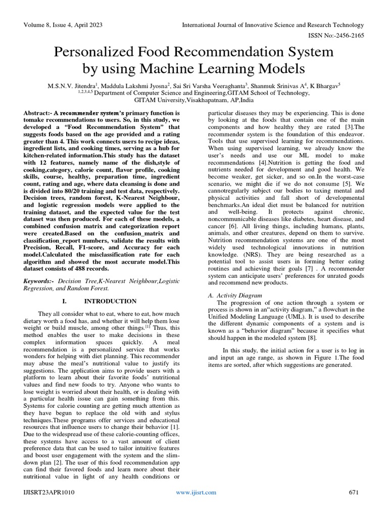Personalized Food Recommendation System by Using Machine Learning ...