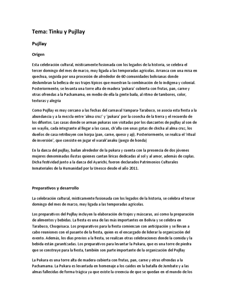 Informe de Tinku y Pujllay | PDF | Andes