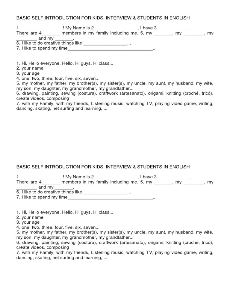 Kids' Basic Self Introduction Guide | PDF