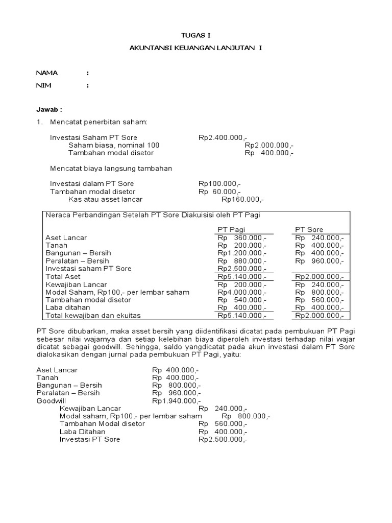Akuntansi Keuangan Lanjutan: Akuisisi dan Goodwill | PDF