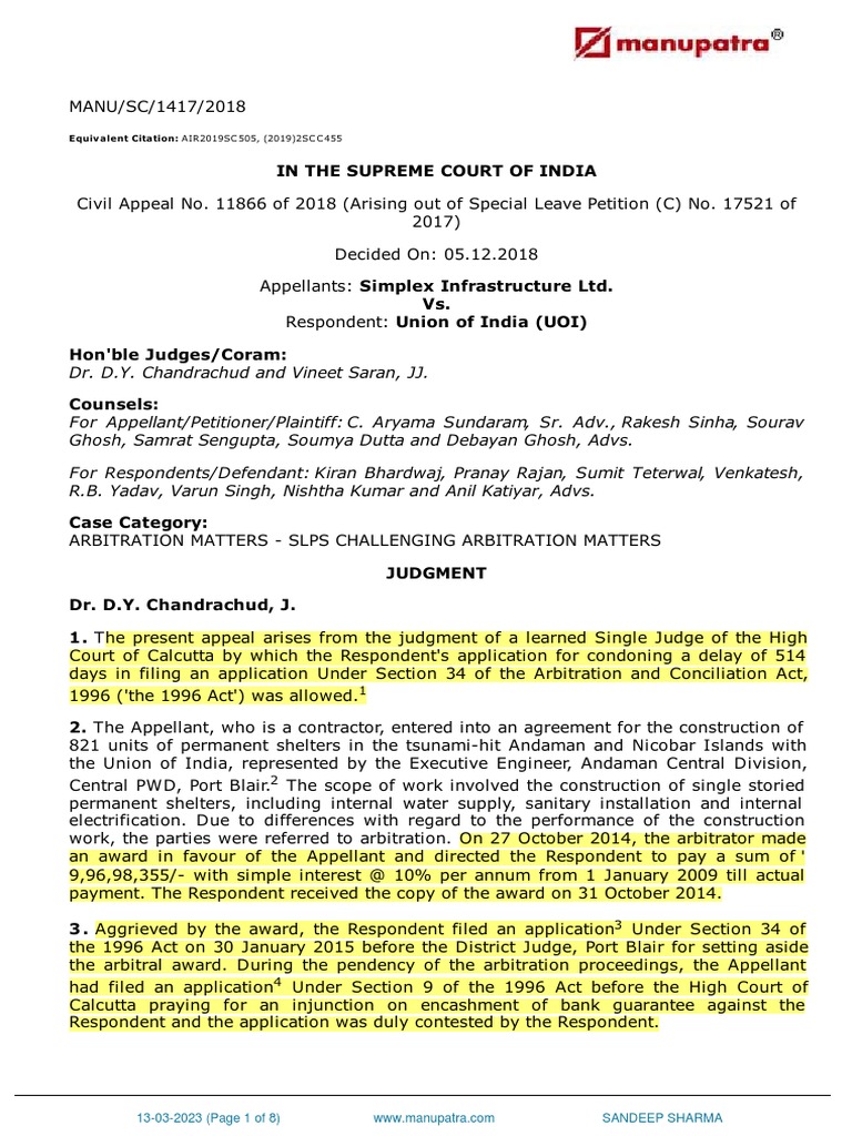 Simplex Infrastructure LTD Vs Union of India UOI ...