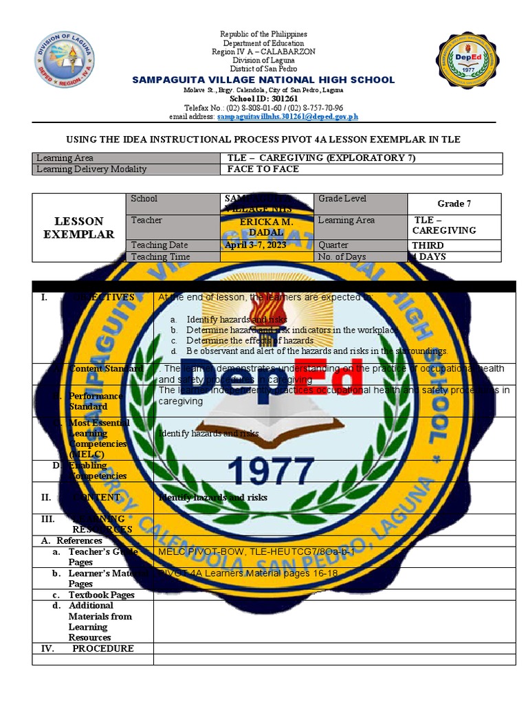 Grade 7 TLE Lesson on Hazards | PDF | Learning | Risk