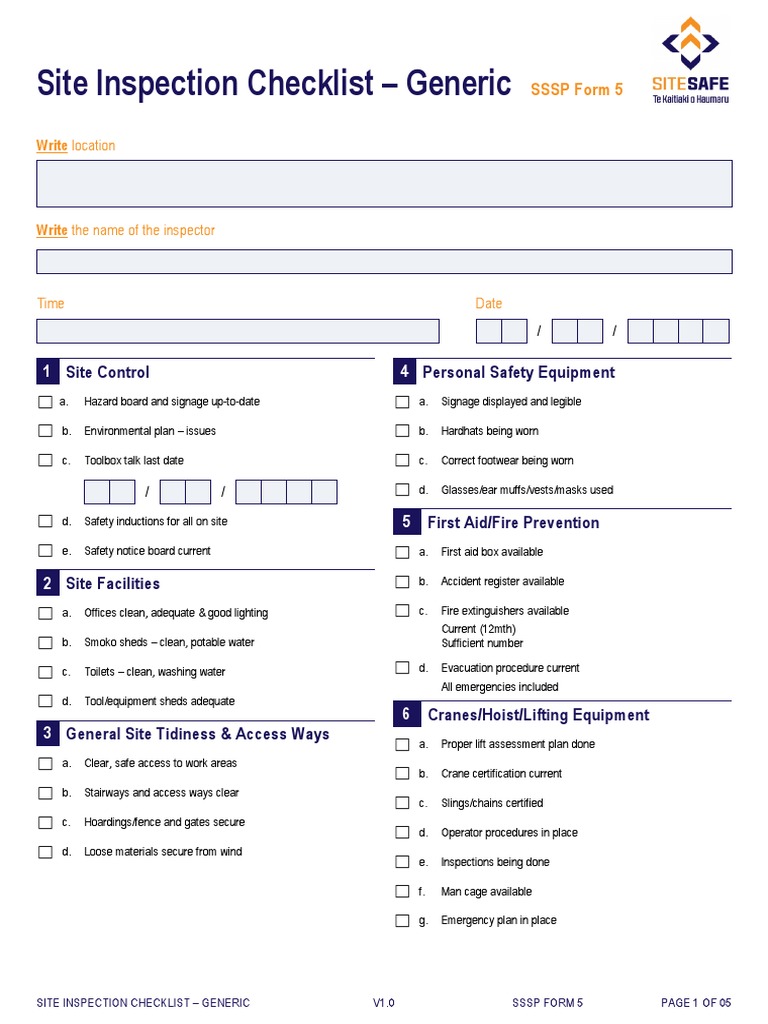 Site Inspection Safety Checklist | PDF | Personal Protective Equipment ...