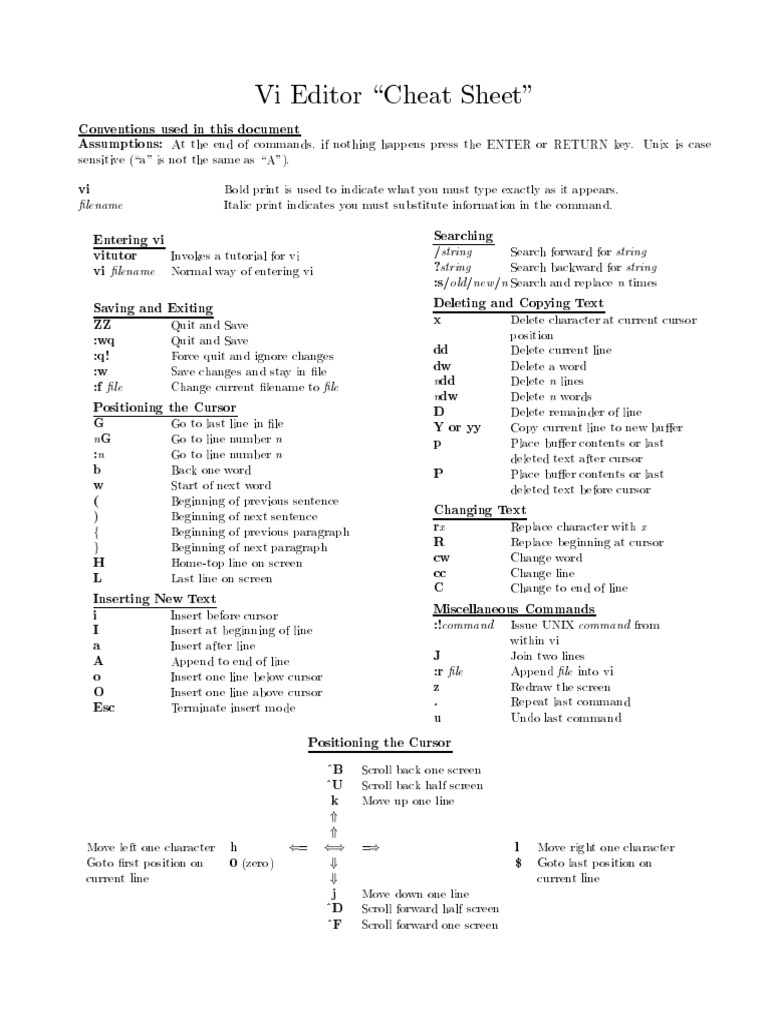 Vi Editor Cheat Sheet | Download Free PDF | Computer Programming | Writing Vi Editor Cheat Sheet | Download Free PDF | Computer Programming | Writing