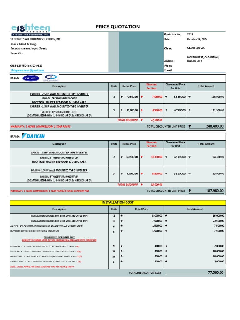 AIR CONDITIONING PRICE QUOTATION | PDF