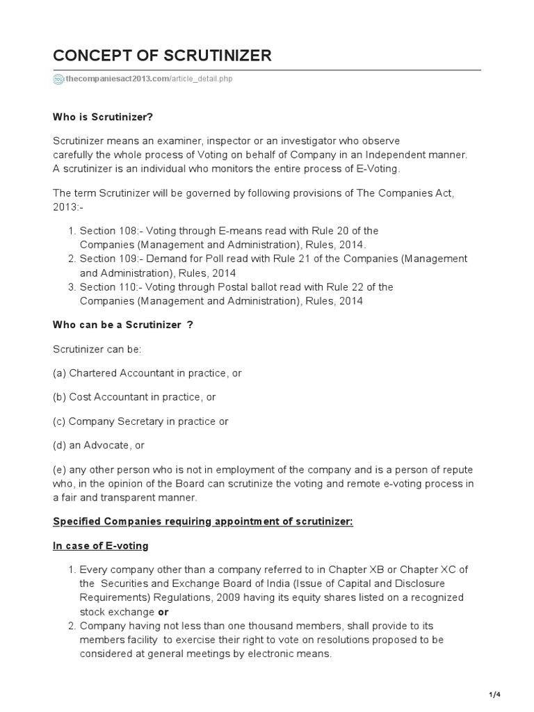 Concept of Scrutinizer | PDF | Electronic Voting | Absentee Ballot