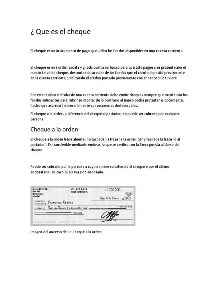 Tipos y funciones del cheque | PDF | Cheque | Bancos