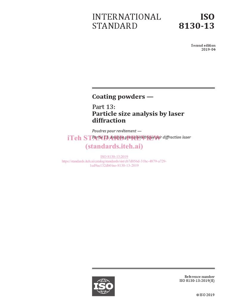 Iso 8130 13 2019 | PDF | Particle Size Distribution | Physical Sciences