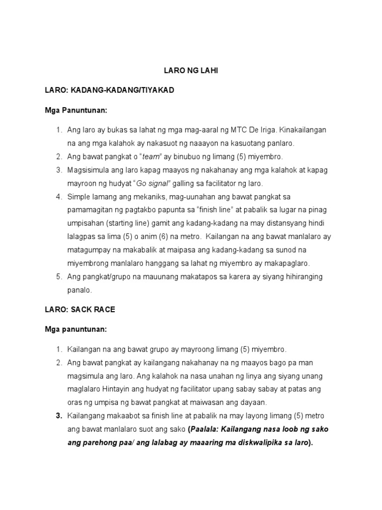 Laro NG Lahi Mechanics | PDF