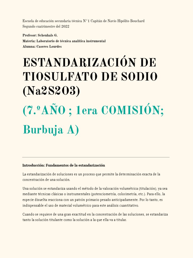 Estandarización de Tiosulfato de Sodio | PDF | Valoración | Química