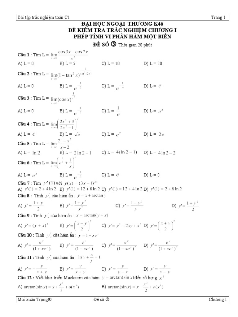 TCC2 - Vi Phân 1 Biến | PDF