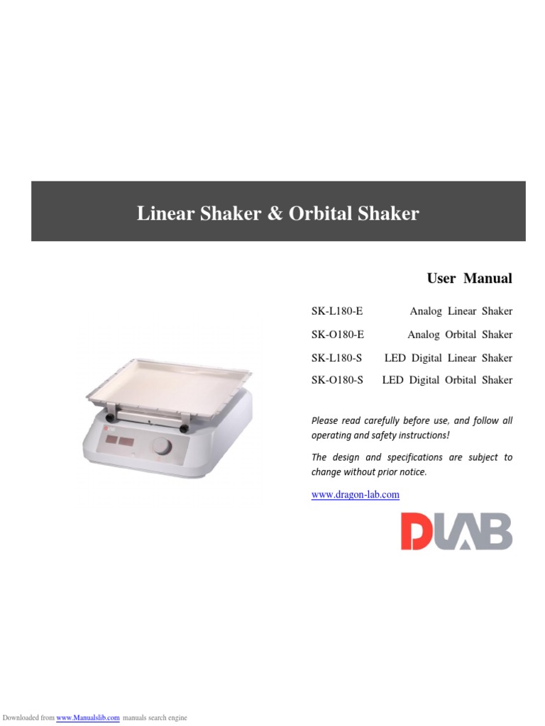Linear Shaker & Orbital Shaker: User Manual | PDF | Electromagnetic ...
