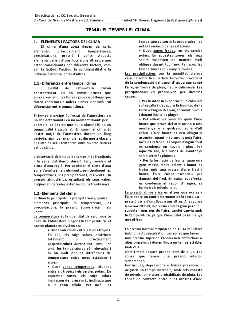 Tema - El Temps I El Clima (Teoria) | PDF