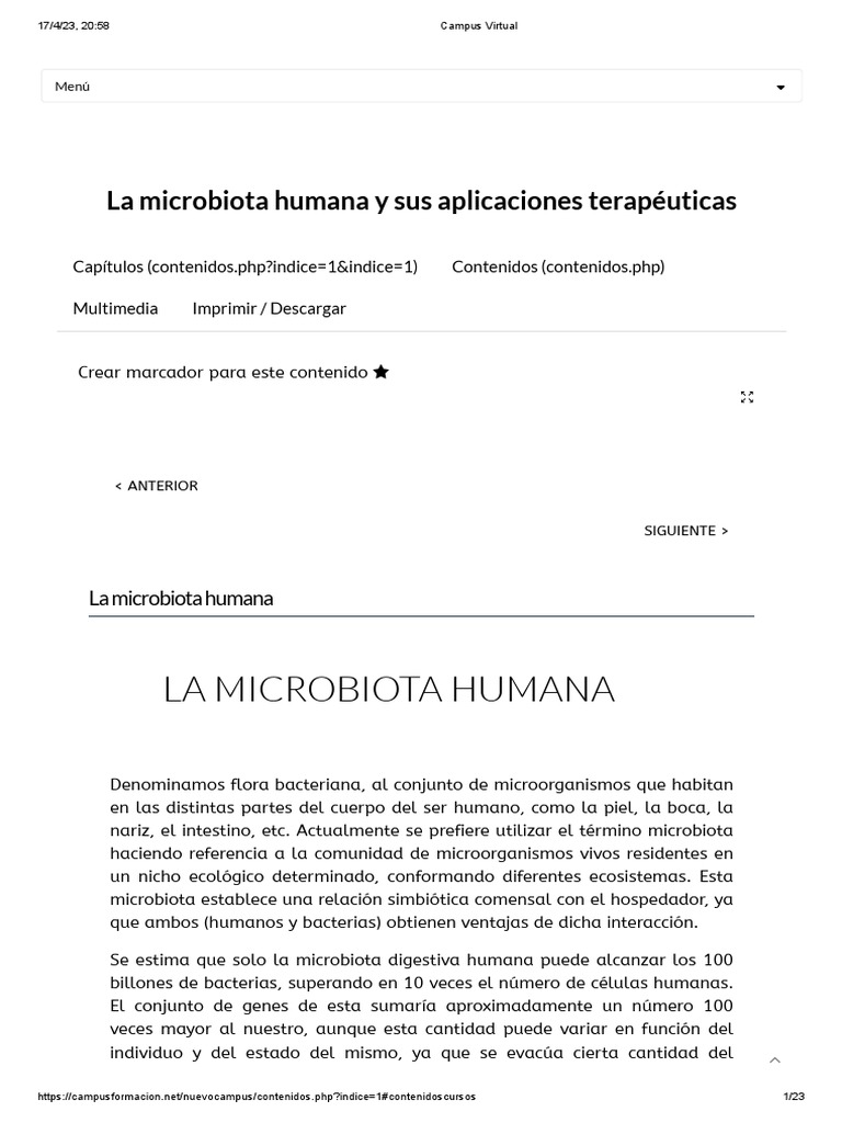 T1 La Microbiota Humana y Sus Aplicaciones Terapéuticas | PDF | Sistema ...