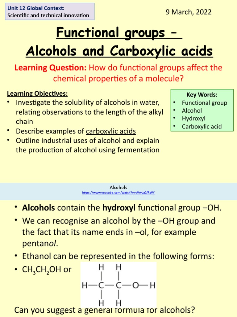 Functional Groups - Alcohols and Carboxylic Acids: Learning Question ...