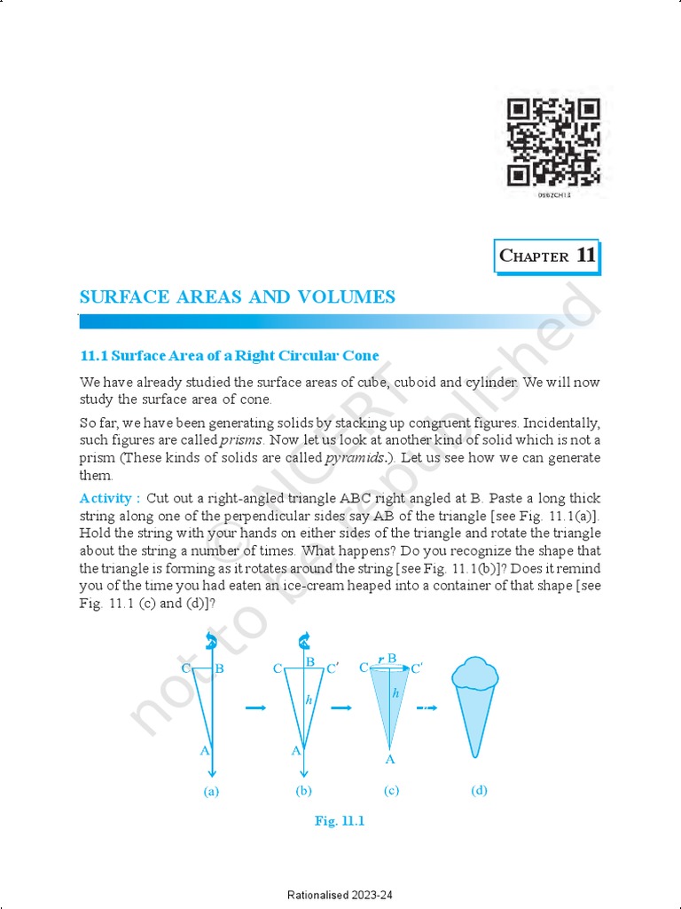 Surface Areas and Volumes: 11.1 Surface Area of A Right Circular Cone | PDF | Sphere | Area