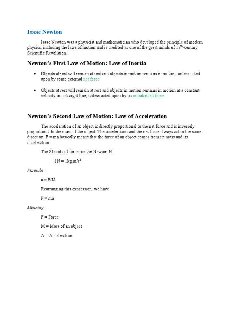 Isaac Newton | PDF | Force | Newton's Laws Of Motion