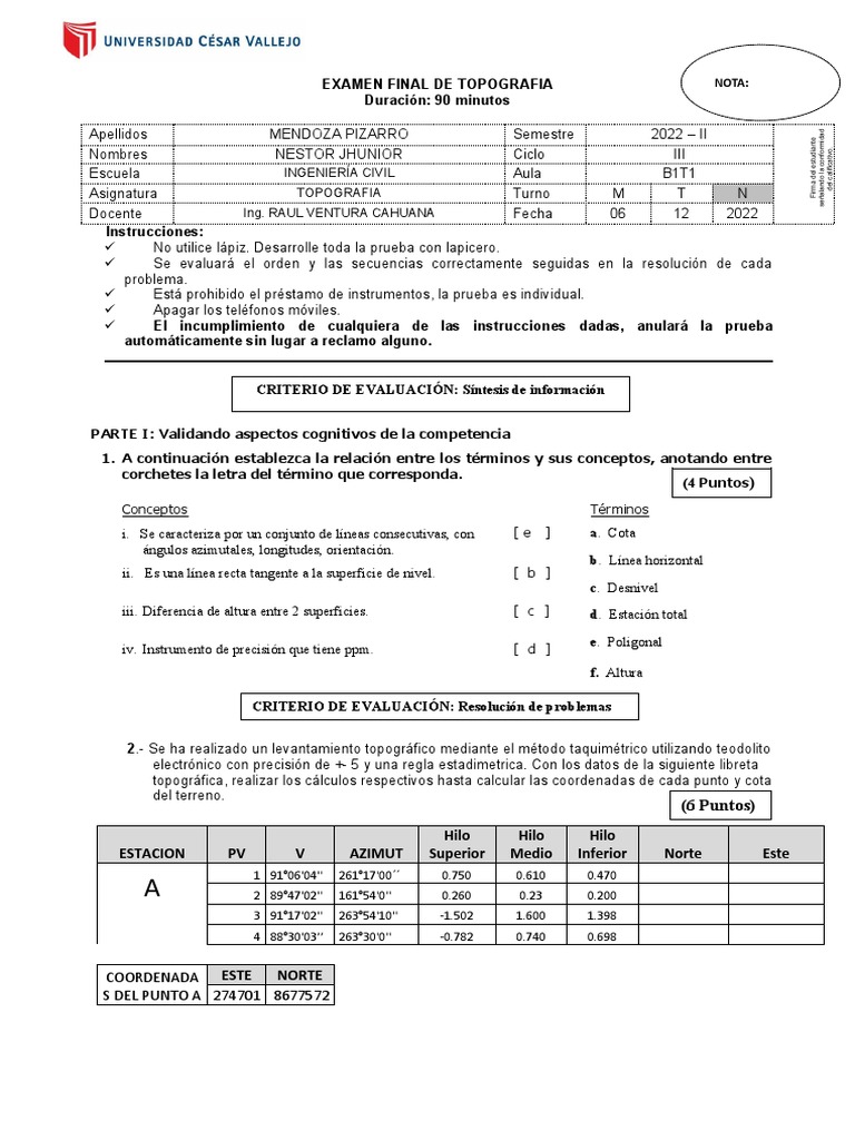 Examen Final Topo | PDF | Topografía | Science