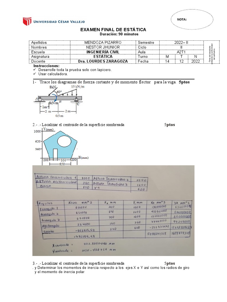 Examen Estatica 3 | PDF