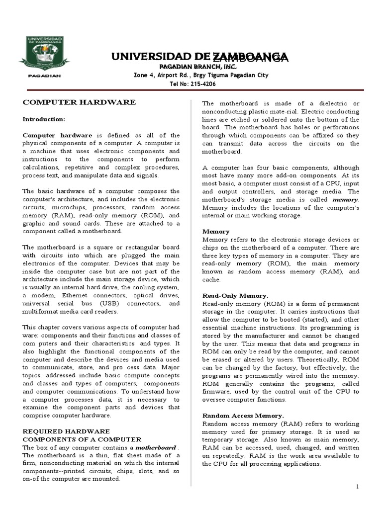 NCM 110 Computer Hardware Notes | PDF | Computer Data Storage | Usb ...
