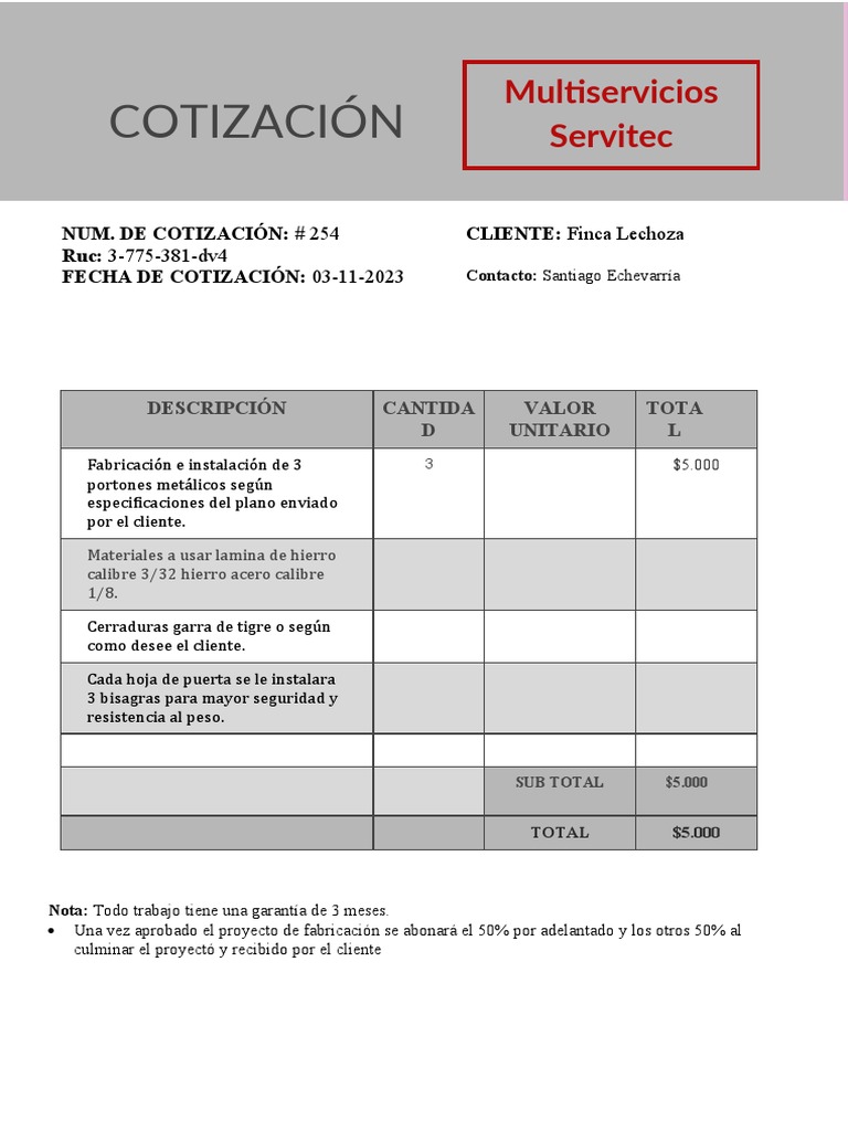 Formato de Cotizacion en Word | PDF