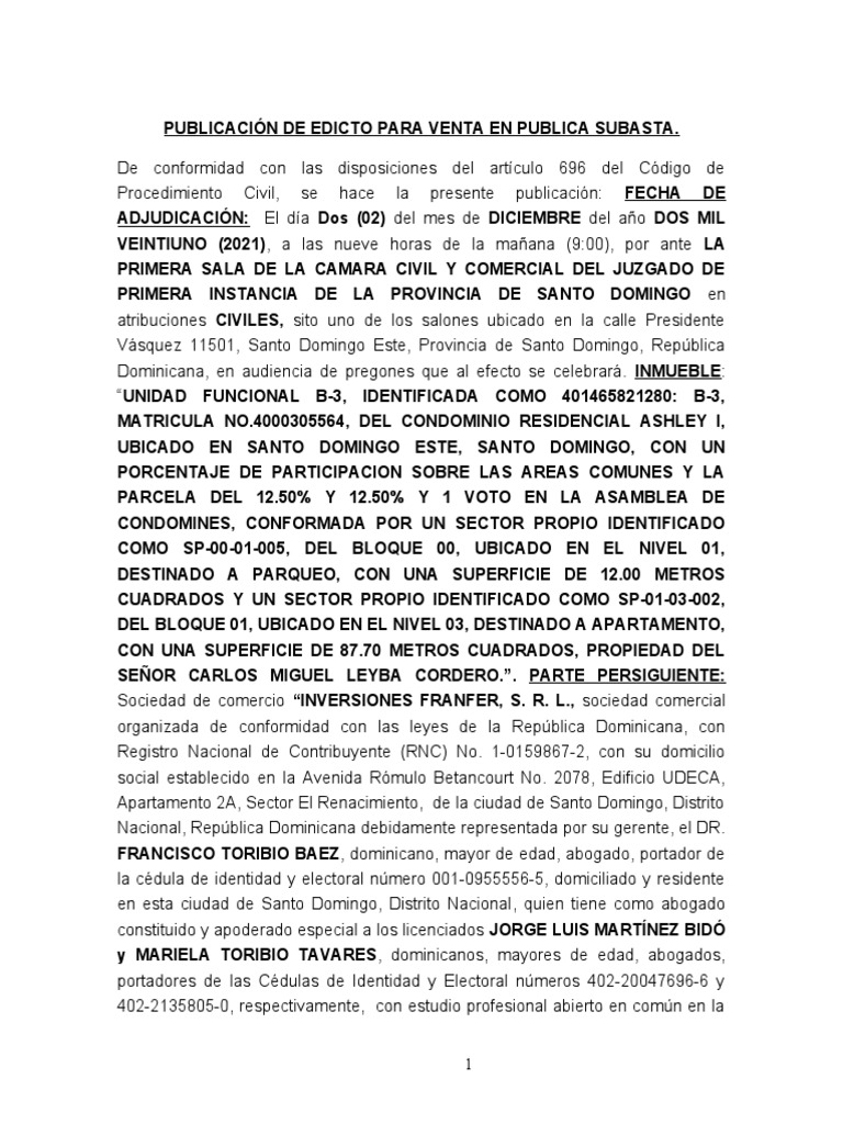 Publicacion Venta Embargo Inmobiliario | PDF | República Dominicana