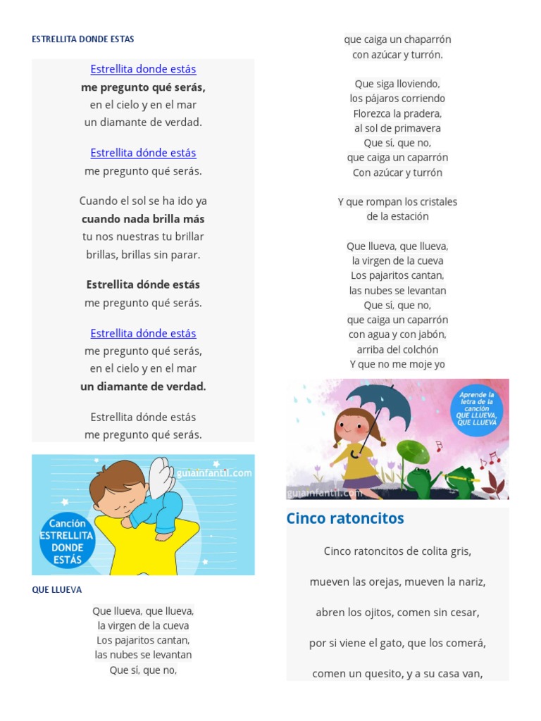 10 Canciones Infantiles Cortos | PDF