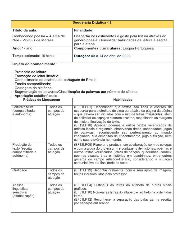 Sequência Didática 1 | PDF