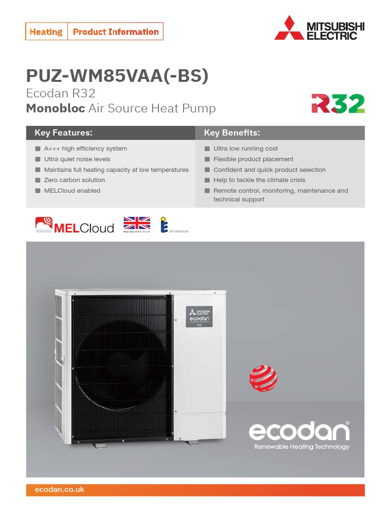 PUZ-WM85VAA (-BS) : Ecodan R32 | PDF | Heat Pump | Sustainable Technologies