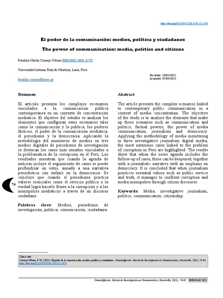 El Poder de La Comunicación: Medios, Política y Ciudadanos The Power of ...
