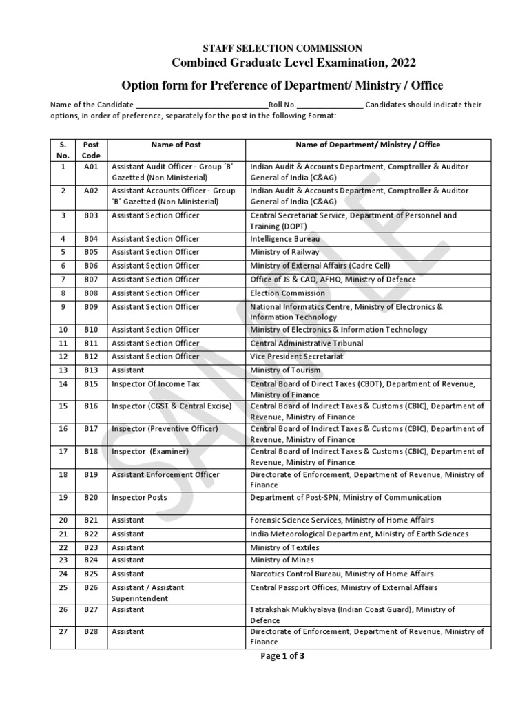 Option Form CGLE 2022 26042023 | PDF