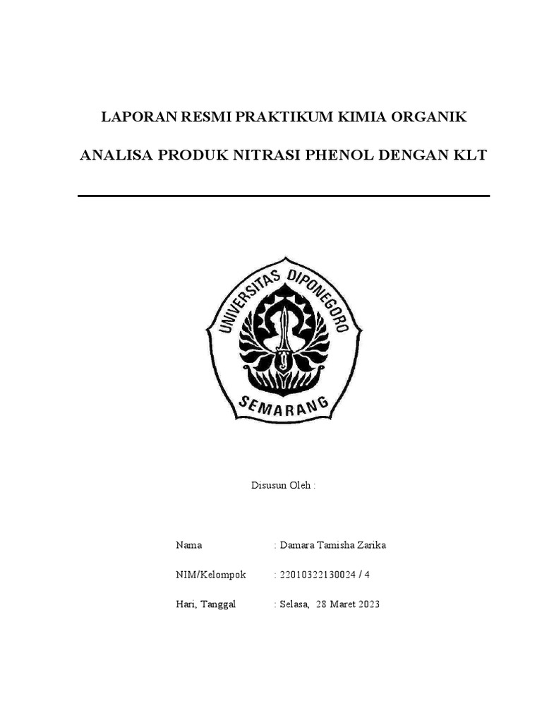 Analisa Produk Nitrasi Phenol Dengan KLT: Laporan Resmi Praktikum Kimia Organik | PDF