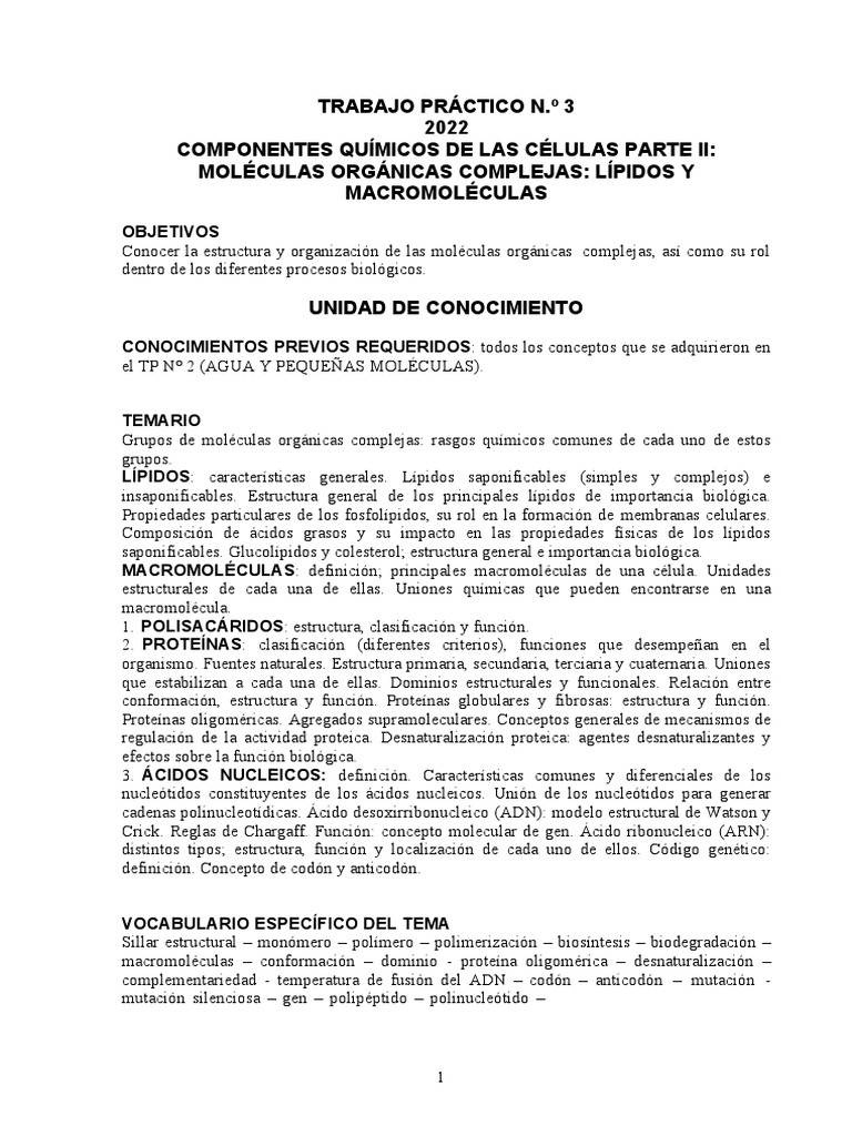Trabajo Prac. Lípidos y Macromoléculas | PDF | Adn | Proteínas