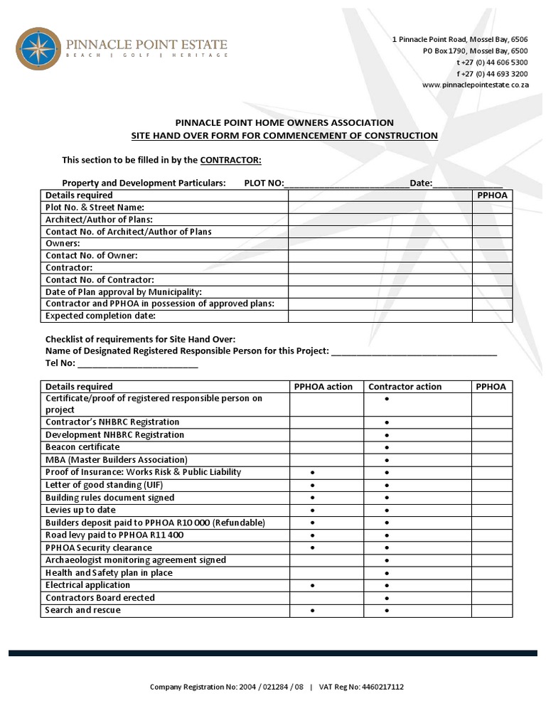 Site Handover Form for Construction | PDF | Architect | Justice