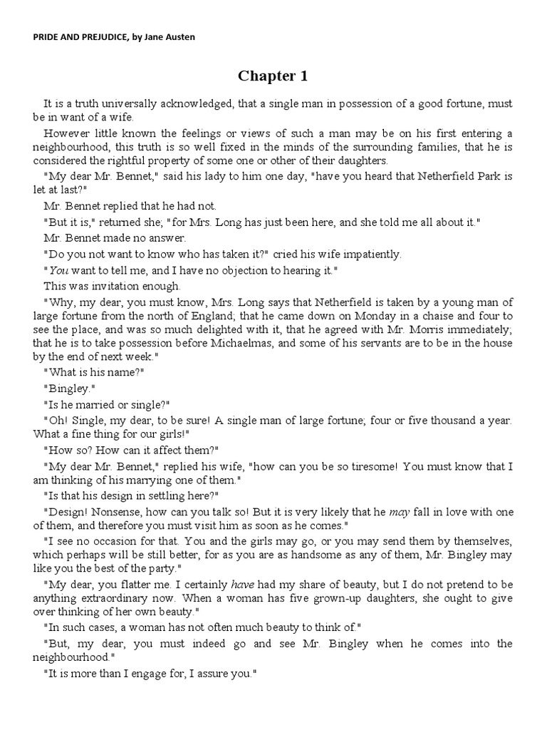 Pride and Prejudice CH 1 | PDF