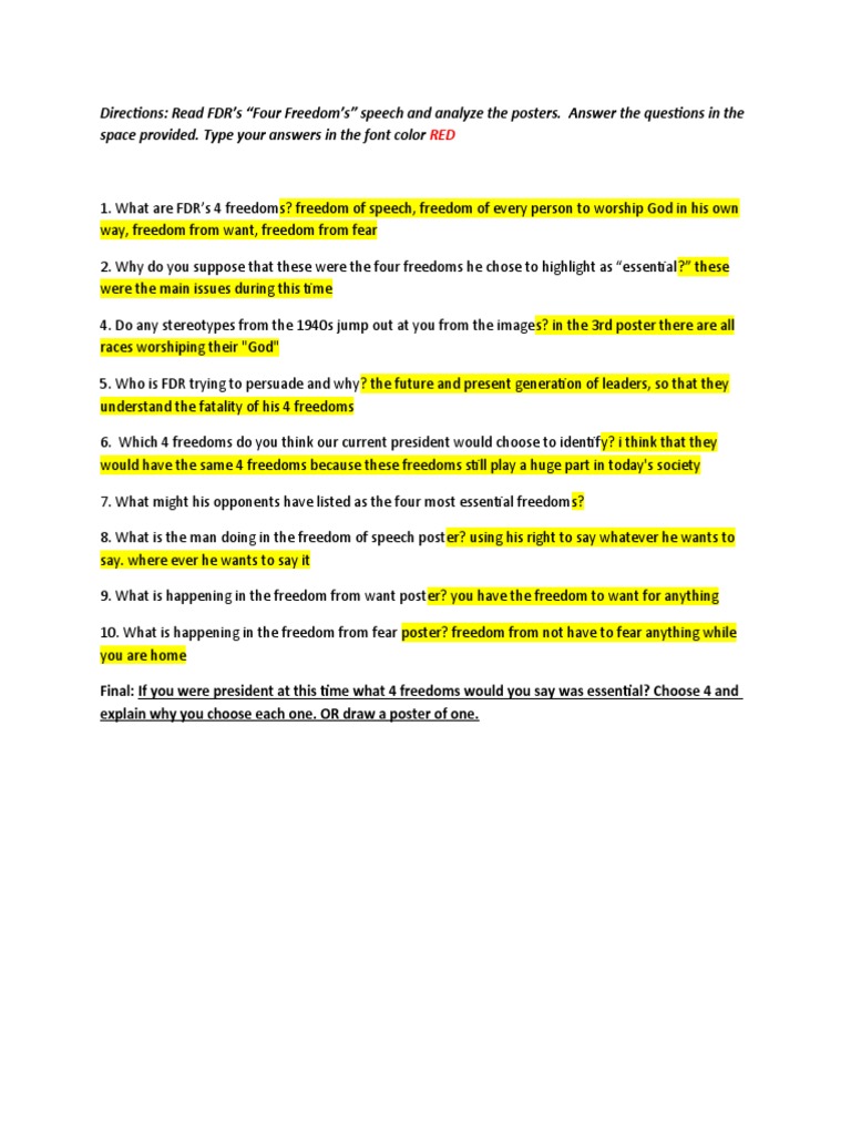 FDR's Four Freedoms Analysis Guide | PDF | Social Science