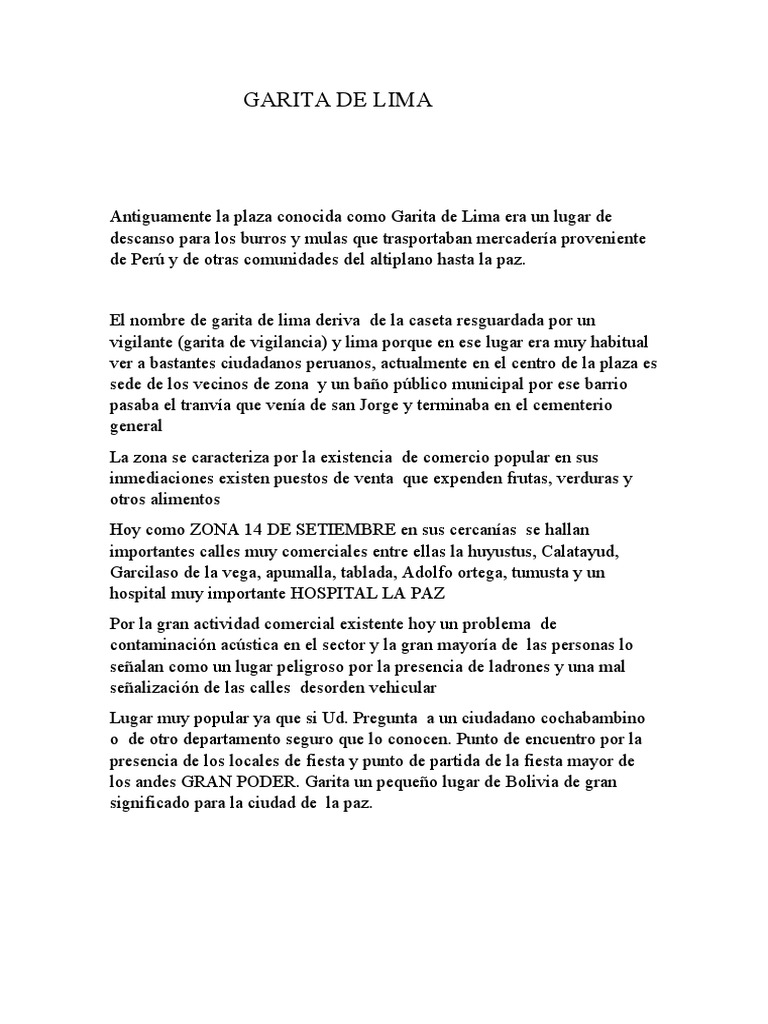 Garita de Lima: Historia y Comercio | PDF | Viajes y turismo